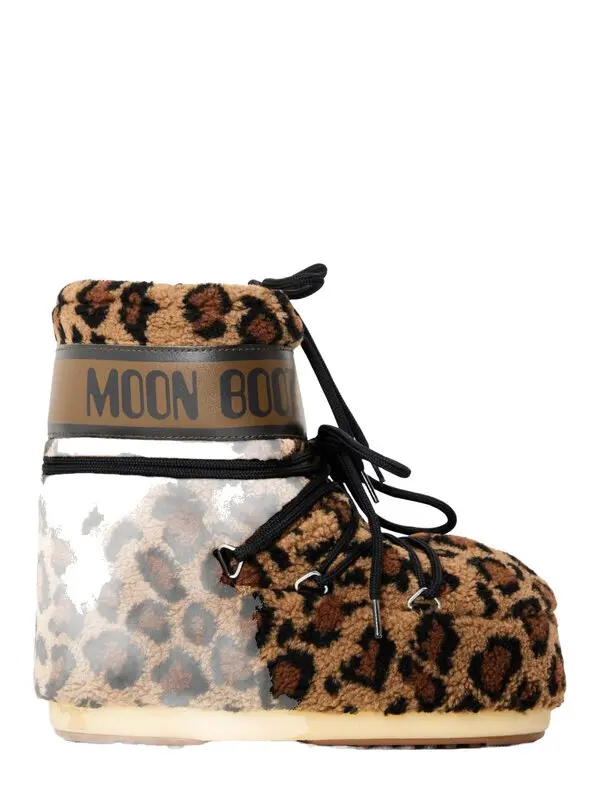 Moon Boot Leopard Print Fleece Lace-up Boots - Brown