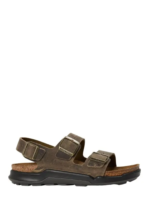 BIRKENSTOCK Distressed Leather Slide Sandals With Adjustable Buckles - Black