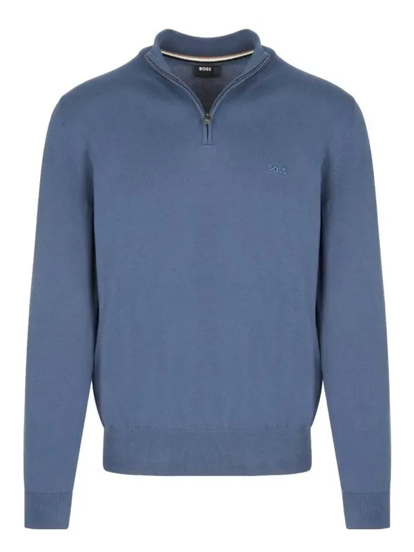 Hugo Boss Zip-neck Knitted Pullover - Blue