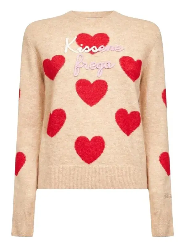 MC2 SAINT BARTH Crew Neck Sweater With Heart Pattern - Nude