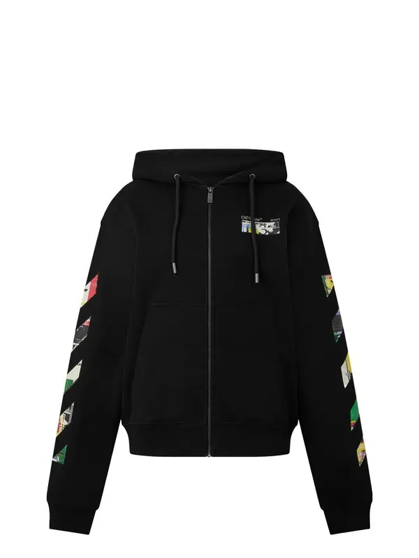 Off-White Long Sleeve Zip-up Hoodie - Black