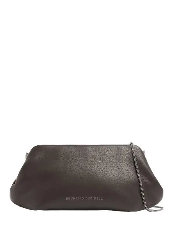 Brunello Cucinelli Soft Leather Pouch With Chain Strap - Black