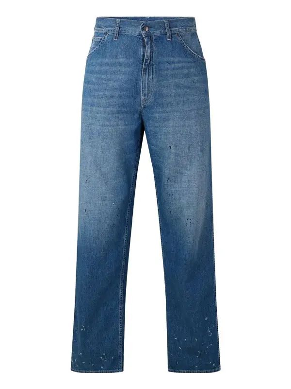MAISON MARGIELA Lightwash Straight Leg Jeans With Paint Splatter Detail - Blue