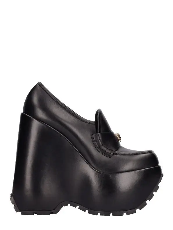 Versace 160mm Medusa Platform Leather Wedges - Black