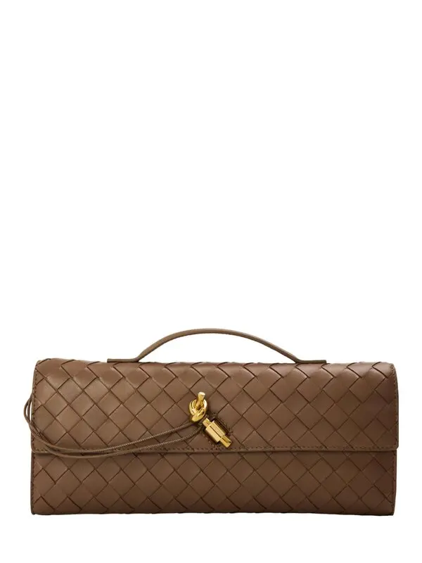 Bottega Veneta Woven Sheepskin Clutch With Top Handle - Brown