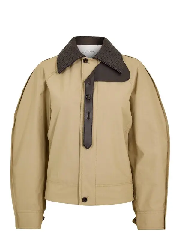 Bottega Veneta Beige Softshell Jacket With Leather Trim - Nude