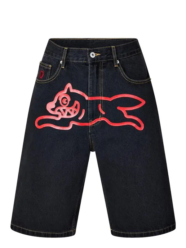 ICECREAM Denim Shorts With Embroidered Details - Black