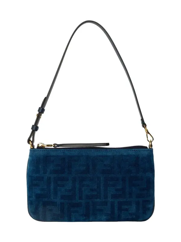 Fendi Embossed Ff Logo Zippered Underarm Bag - Blue