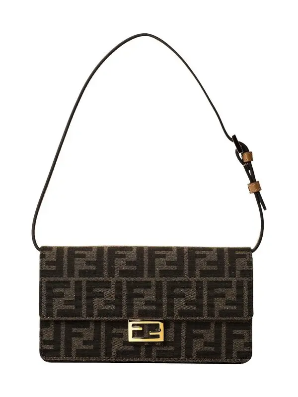 Fendi Monogram Printed Rectangular Shoulder Bag - Black