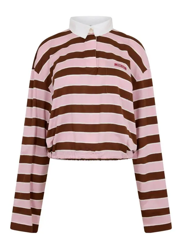 Prada Cropped Long-sleeve Rugby Polo Shirt With Stripes - No