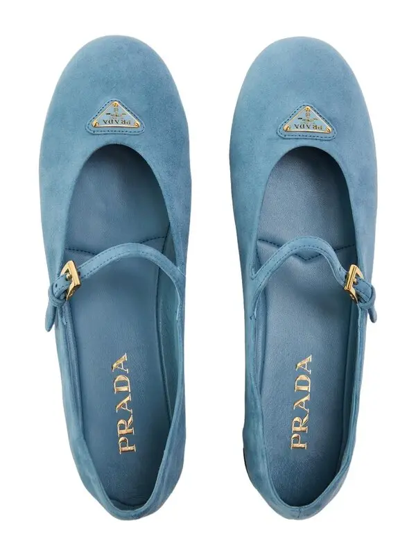 Prada Triangle Logo Suede Ballerinas - Blue