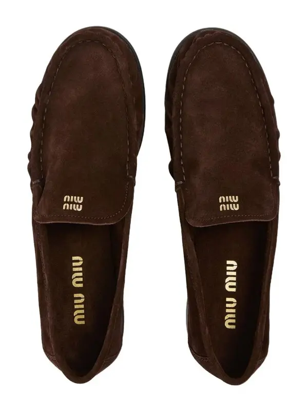 Miu Miu Logo Loafers - Brown