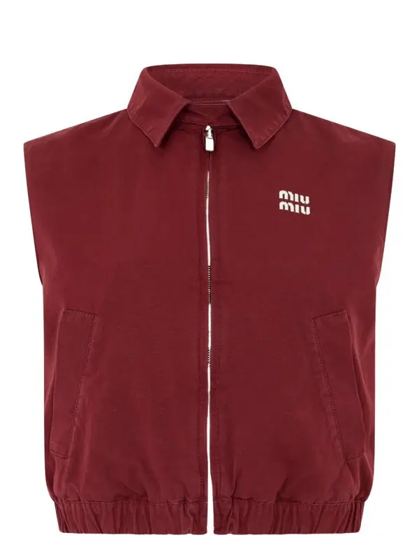 Miu Miu Collared Sleeveless Vest With Zip Closure - Red