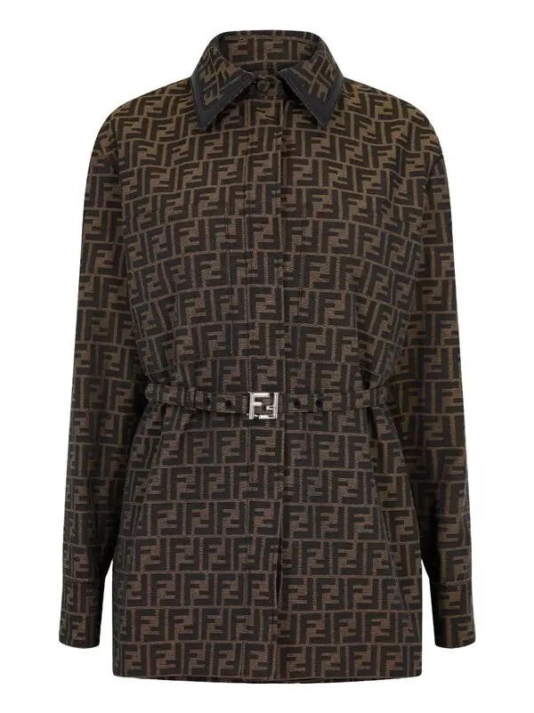 Fendi Ff" Monogram Belted Jacket - Black