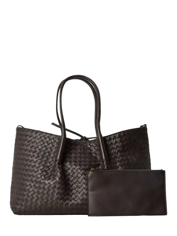 Bottega Veneta Large Woven Leather Tote Bag With Pouch - Black