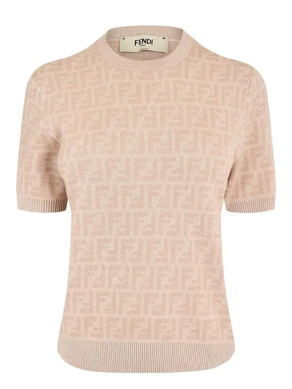 Fendi Short Sleeve Crew Neck Knit Top With Ff Jacquard - No