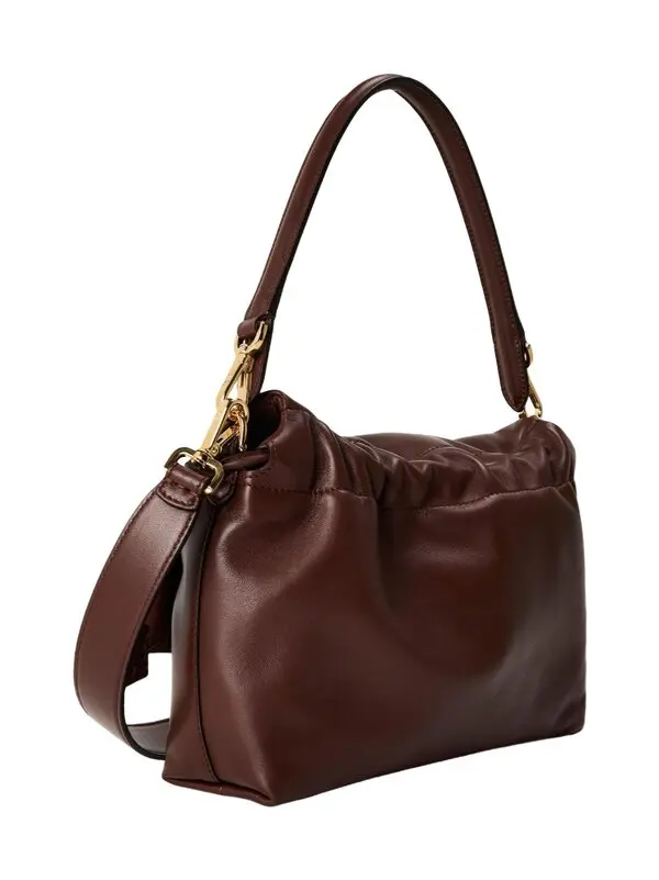 Fendi Leather Handbag With Gold Buckle Detail - Brown