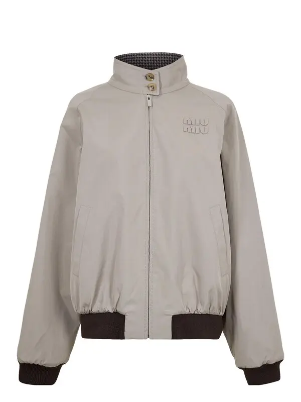 Miu Miu Zip-up Jacket With Embossed Logo - Gray