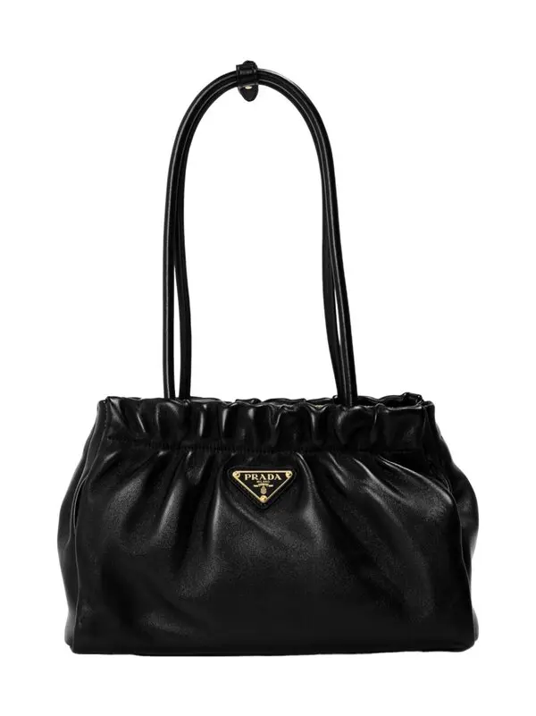 Prada Leather Scrunch Handheld Bag - Black
