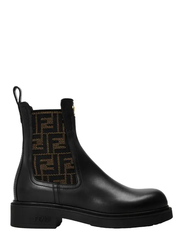 Fendi Leather Ankle Boots With Monogram Panels - Black