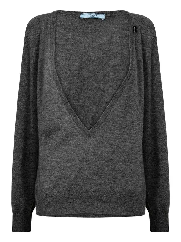 Prada V-neck Knit Jumper - Black