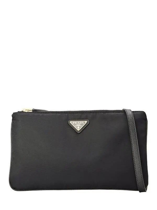 Prada Nylon Pouch With Triangular Logo Plaque - Black