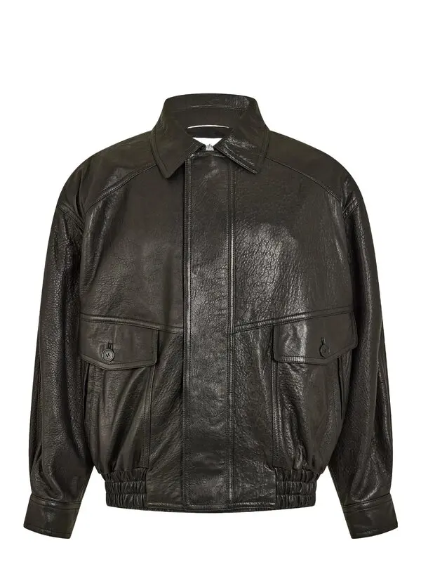 Saint Laurent Leather Bomber Jacket - Black