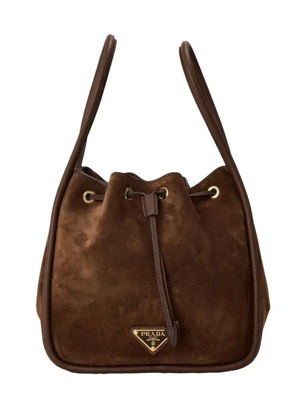Prada Suede Bucket Bag With Drawstring Closure - Brown
