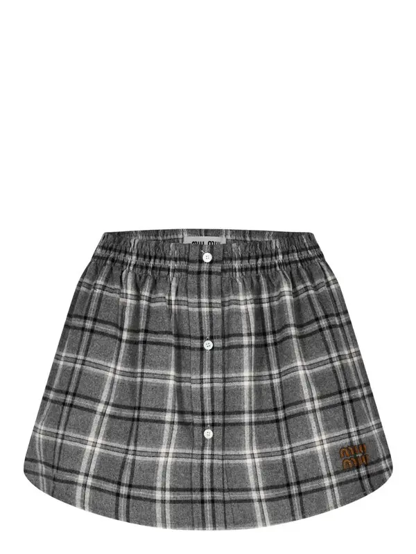 Miu Miu Grey Plaid Flannel Mini Skirt - No