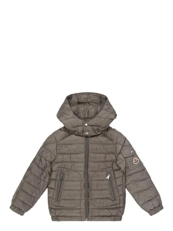 Moncler Quilted Down Jacket With Logo Patch - Gray