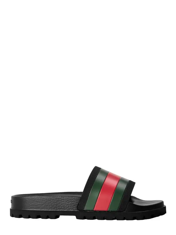 Gucci Web Stripe Rubber Slides - Black