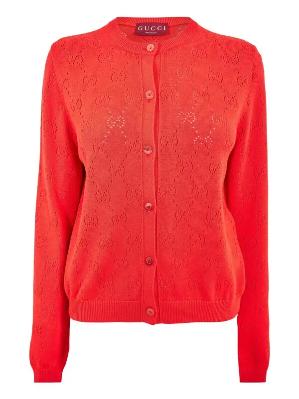 Gucci Knitted Cardigan With Gg Pattern - Red