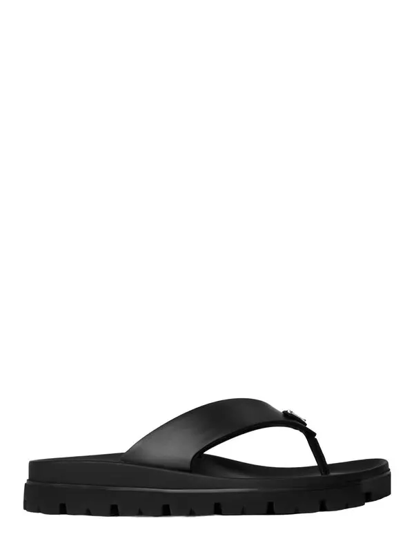 Prada Rubber Thong Sandals With Enamelled Triangle Logo - Black