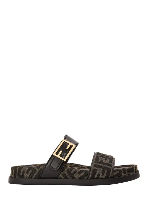 Fendi Double Strap Logo Flat Sandals - Black