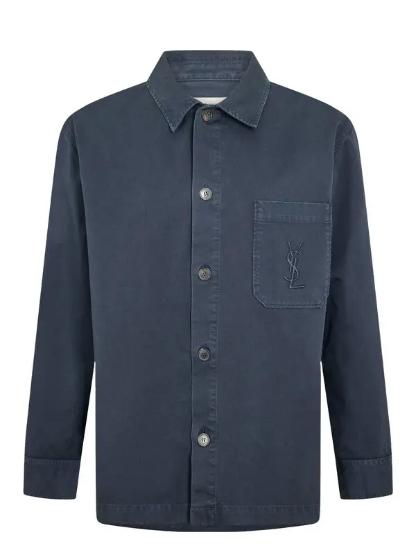 Saint Laurent Workwear Shirt Jacket With Embroidered Logo - Black