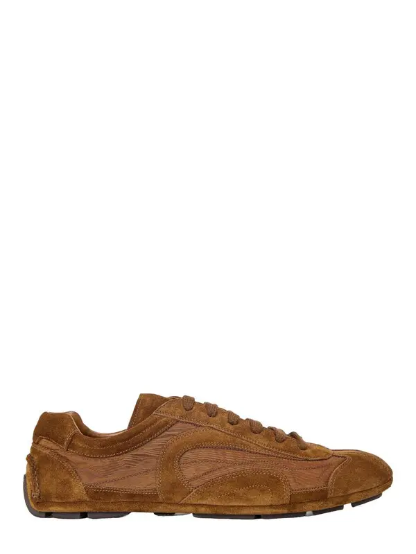 Prada Suede And Nylon Lace-up Low-top Casual Shoes - Brown