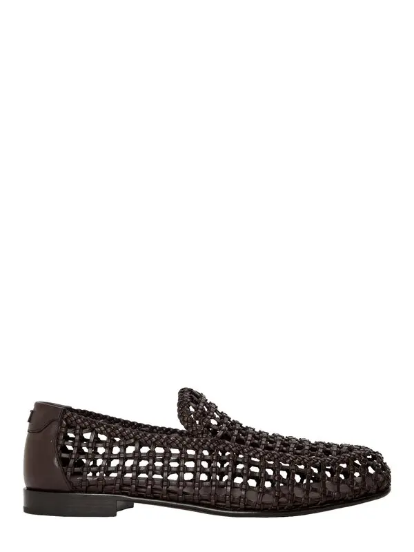 Fendi Woven Leather Loafers - Black
