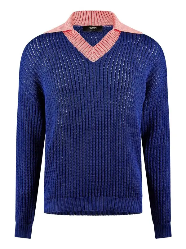 Fendi V-neck Knit Sweater - Blue