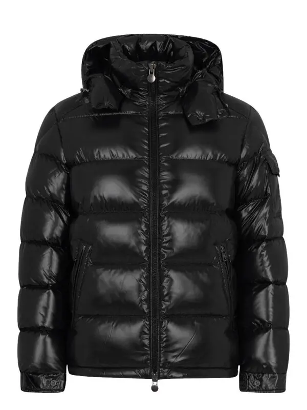 Moncler Logo Down Jacket With Removable Hood - Black