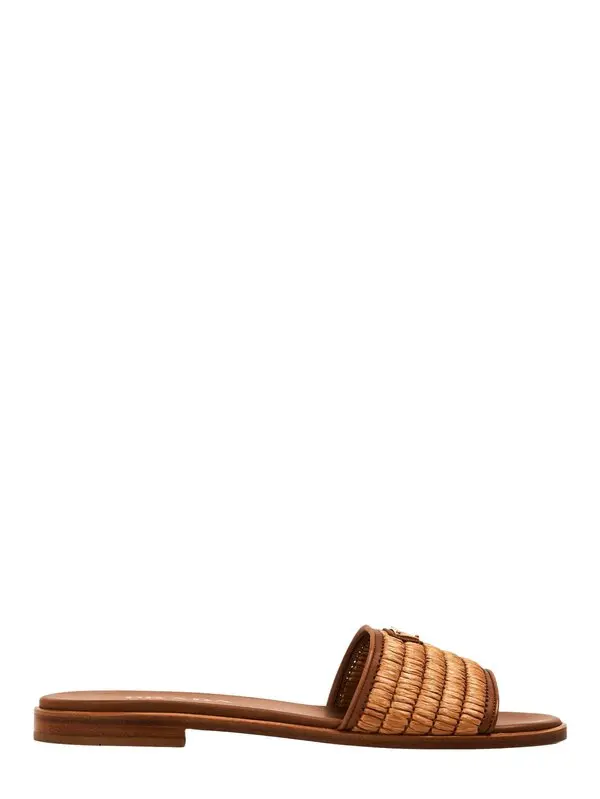 Prada Woven Raffia Slide Sandals - Brown
