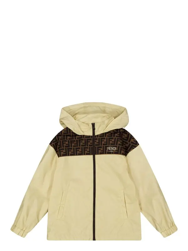 Fendi Zip-up Hooded Jacket With Ff Motif - Nude
