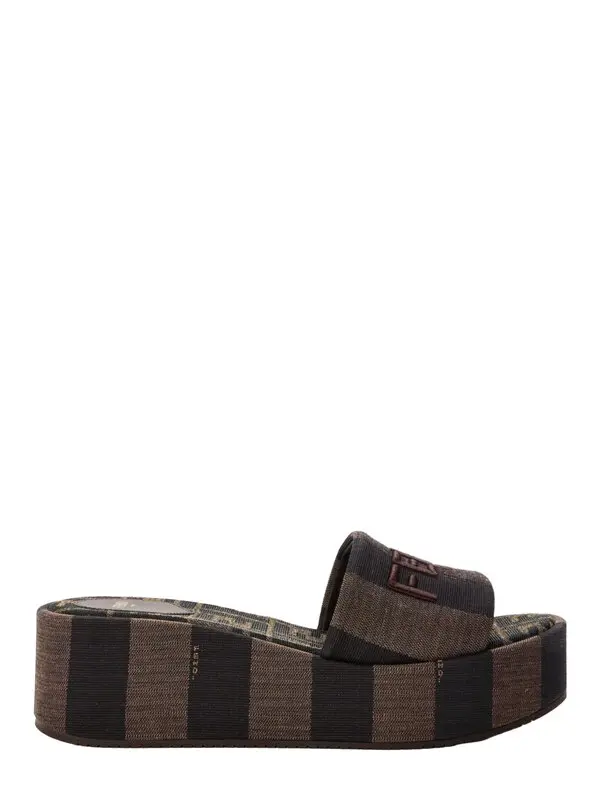 Fendi Jacquard Platform Slides - Black
