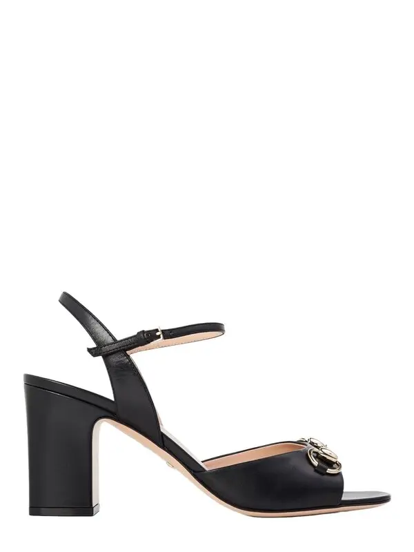 Gucci Lady Horsebit Heeled Sandals With Ankle Buckle - Black