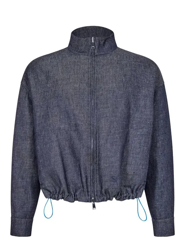 Fendi Stand Collar Zip-up Denim Jacket - Gray