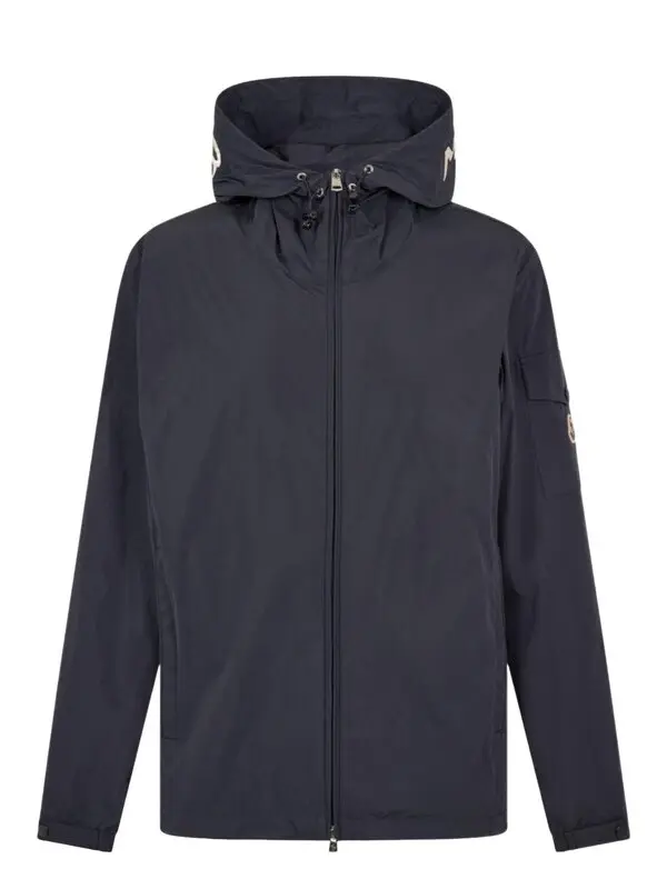 Moncler Hooded Zip-up Windbreaker With Logo Patch - Black