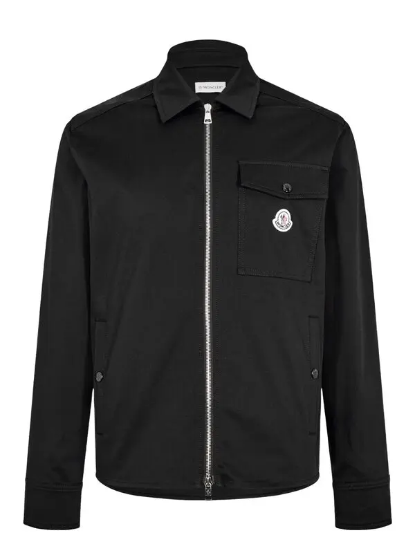Moncler Gabardine Long Sleeve Zip-up Shirt Jacket - Black