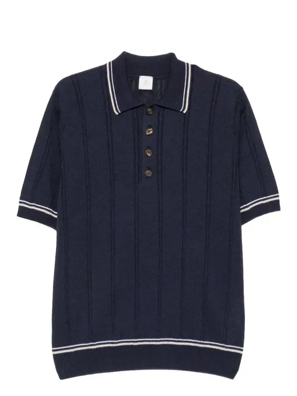 Eleventy Cable-knit Striped-trim Polo Shirt - Black