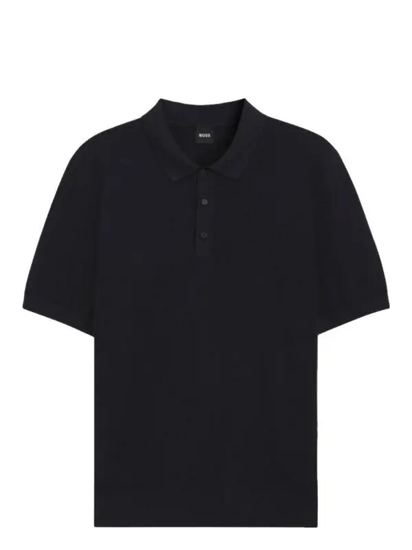 Hugo Boss Regular-fit Knit Polo In Structured Fabric - Dark Blue