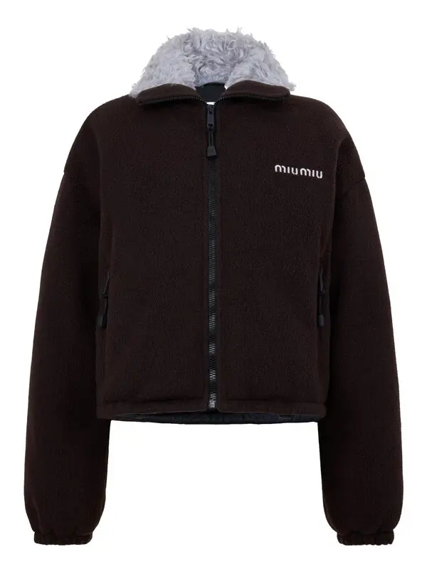 Miu Miu Zip-up Fleece Jacket With Faux Fur Collar - Black