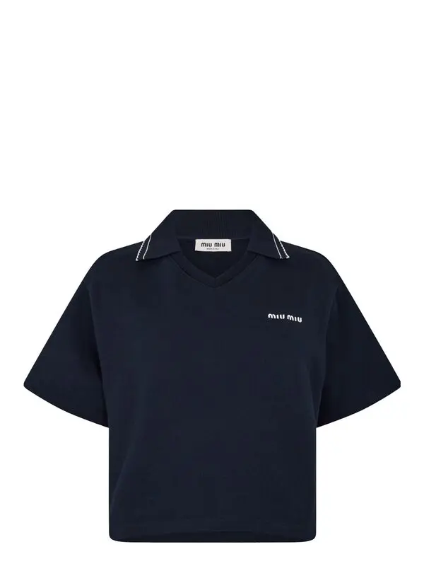 Miu Miu Cropped Short Sleeve Polo - Light Blue